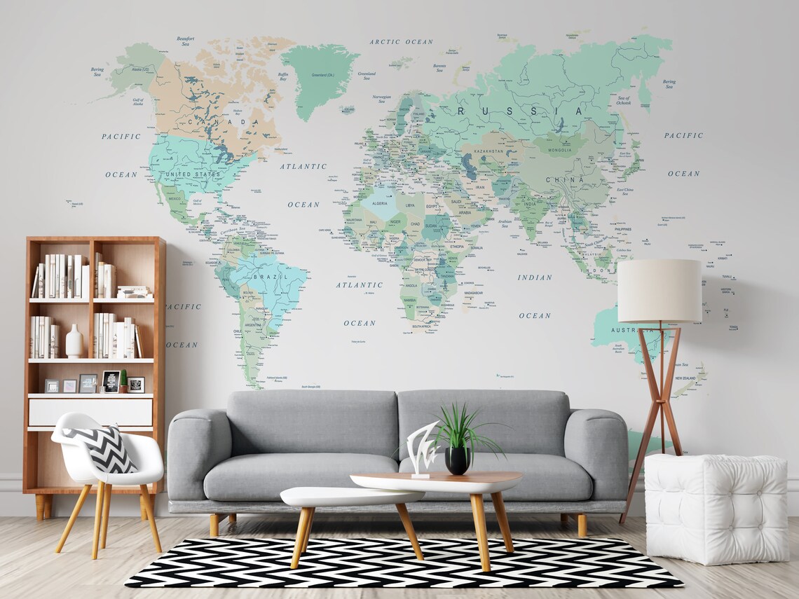 Customized Large World Map Wallpaper World Map World Map | Etsy
