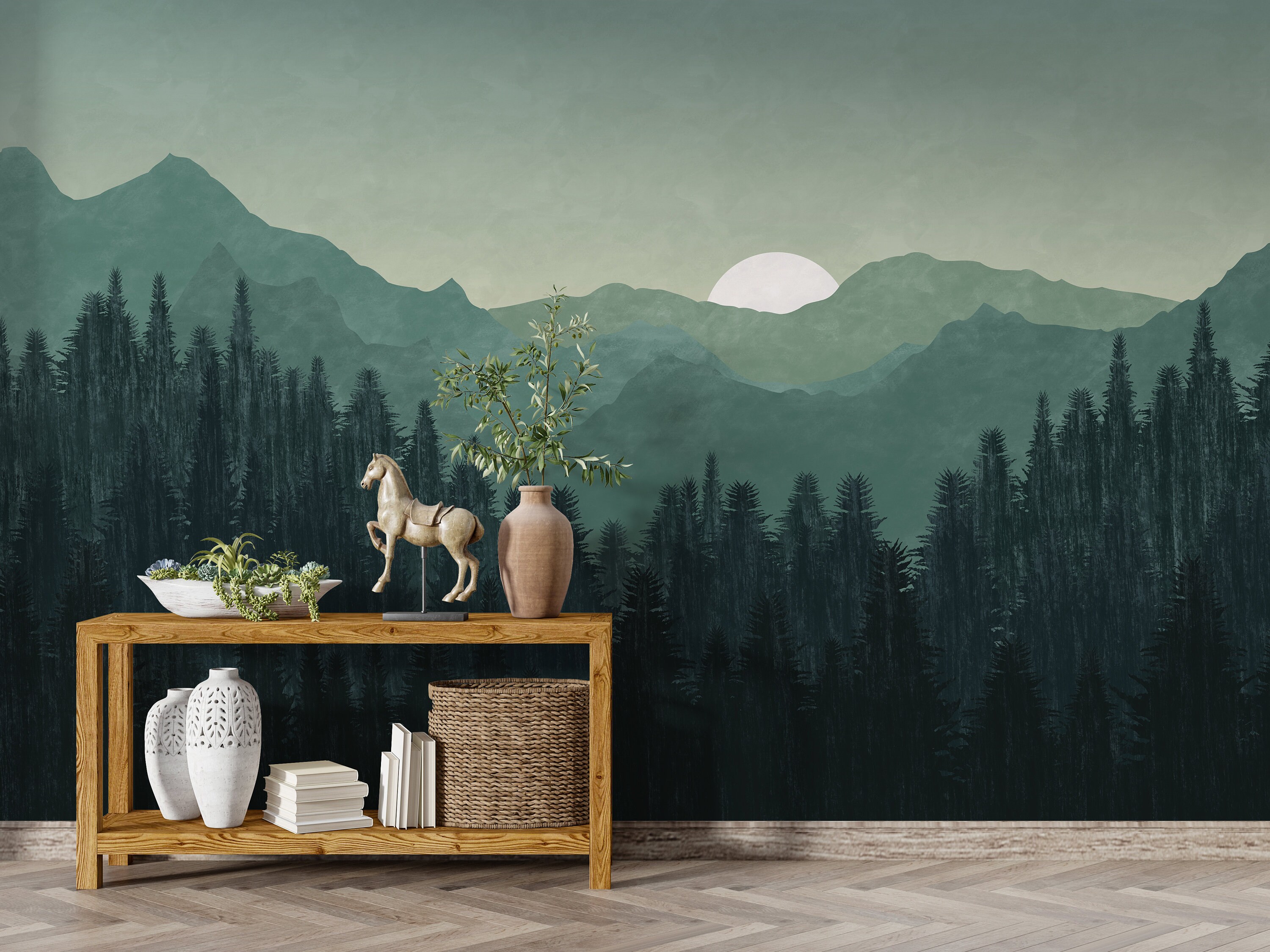Watercolor Mountain Mural Wallpaper Mountain Extra Large Wall - Etsy