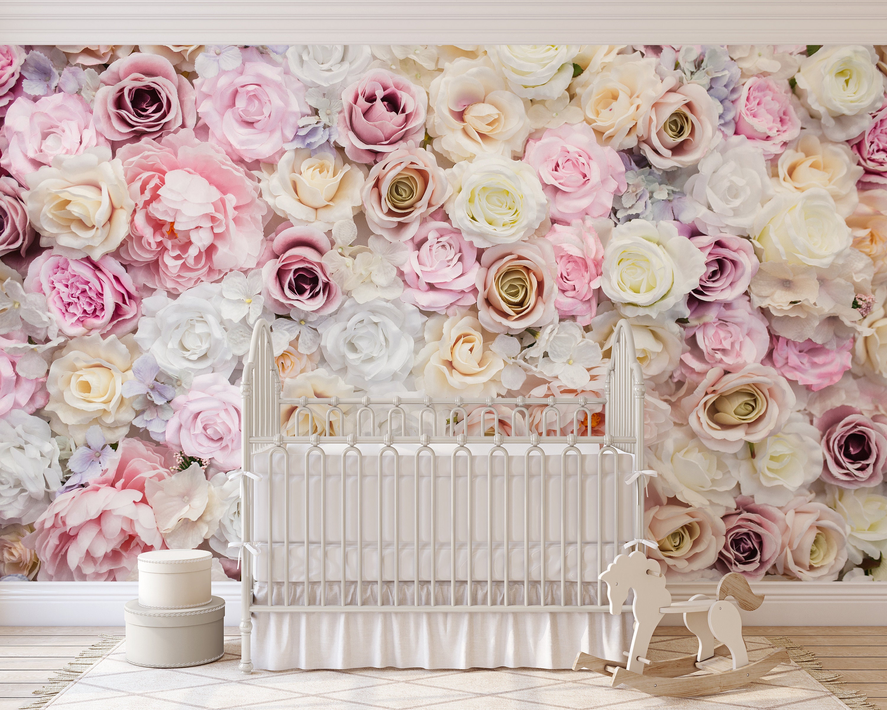 Pink White Roses Wallpaper Floral Wallpaper Flowers Bouquet | Etsy