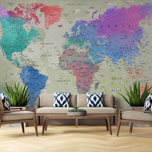 Customized Large World Map Wall Decal World Map Wallpaper World Map ...