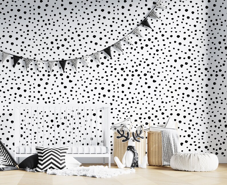 Polka Dot Wallpaper Scandinavian Home Decor Black Dalmatian | Etsy