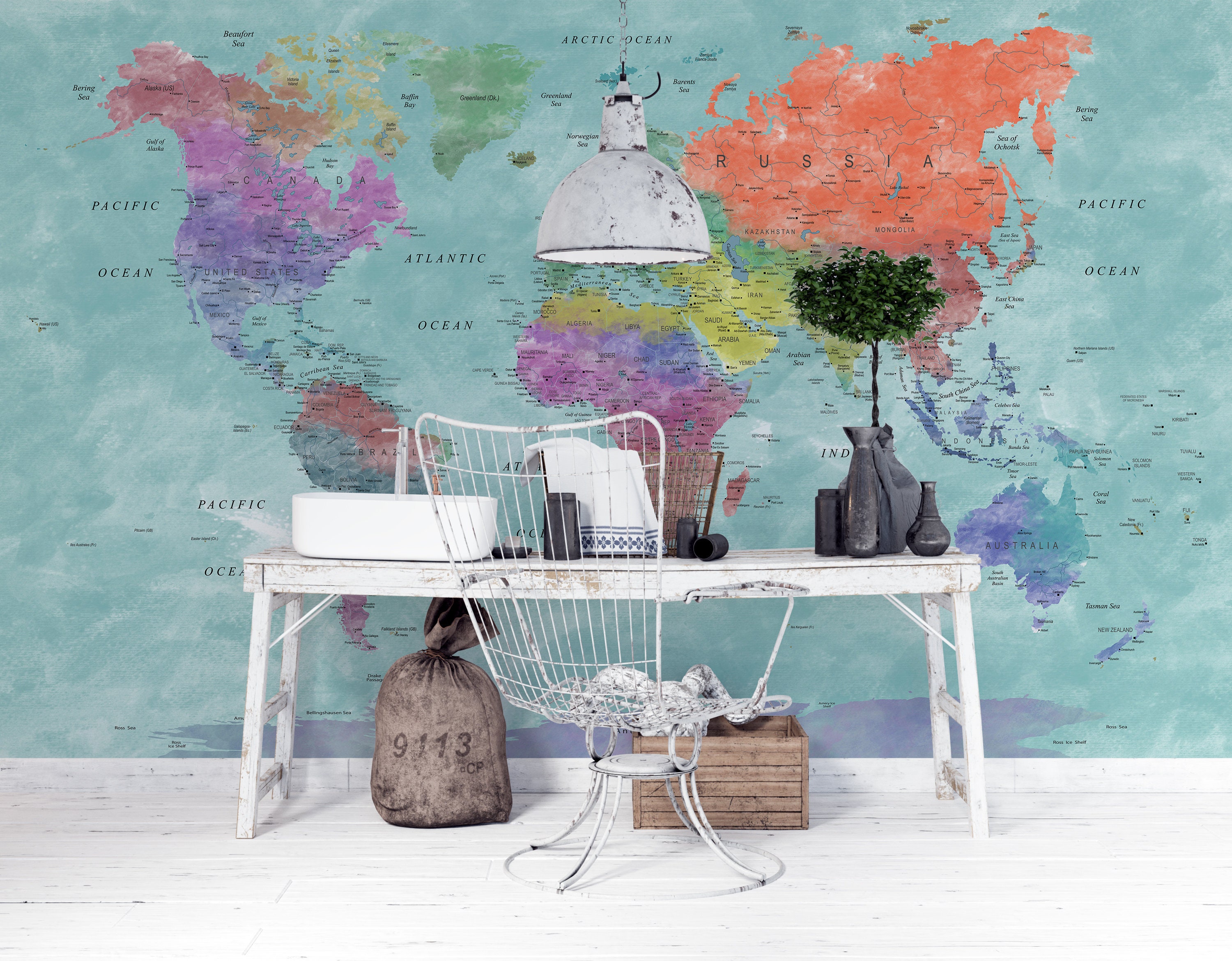 Customized Large World Map Decal World Map Wallpaper World Map | Etsy