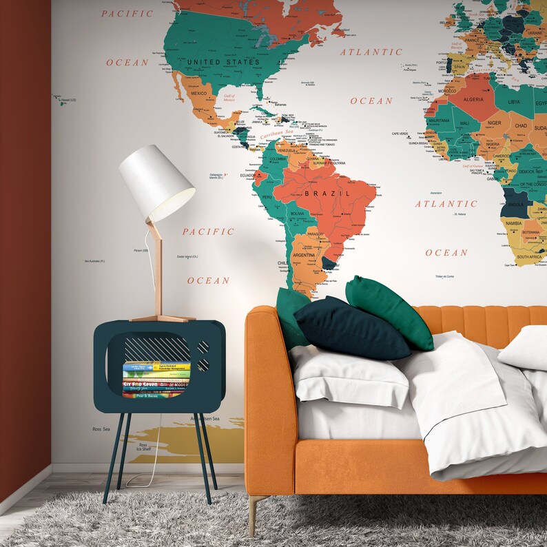 Customized Large World Map Wall Decal World Map Wallpaper - Etsy