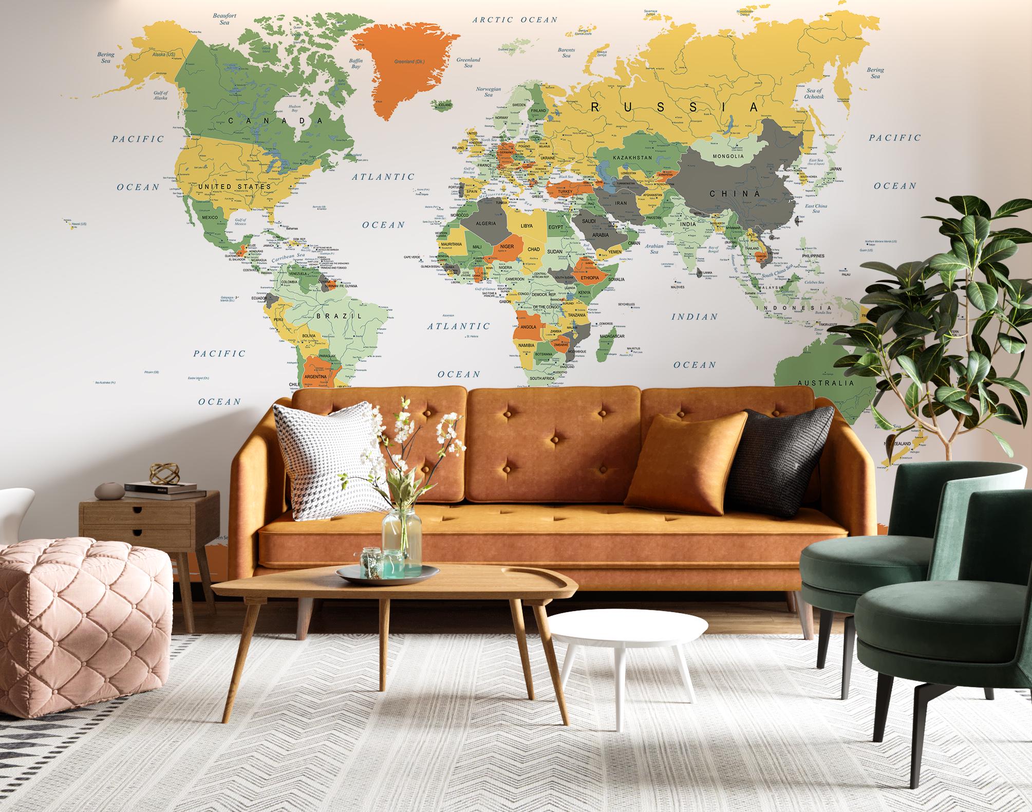 Earth Tone World Map Wallpaper | Peel and Stick Mural - Etsy