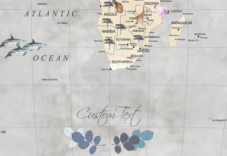 Neutral Animal World Map Wallpaper | Kids' Nursery Decor - Etsy