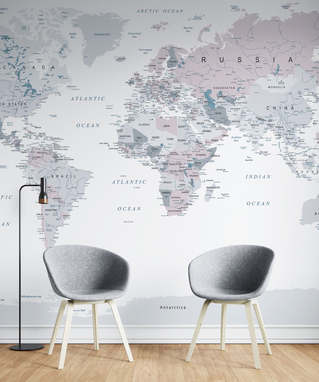 Customized Large World Map Wall Decal World Map Wallpaper World Map ...