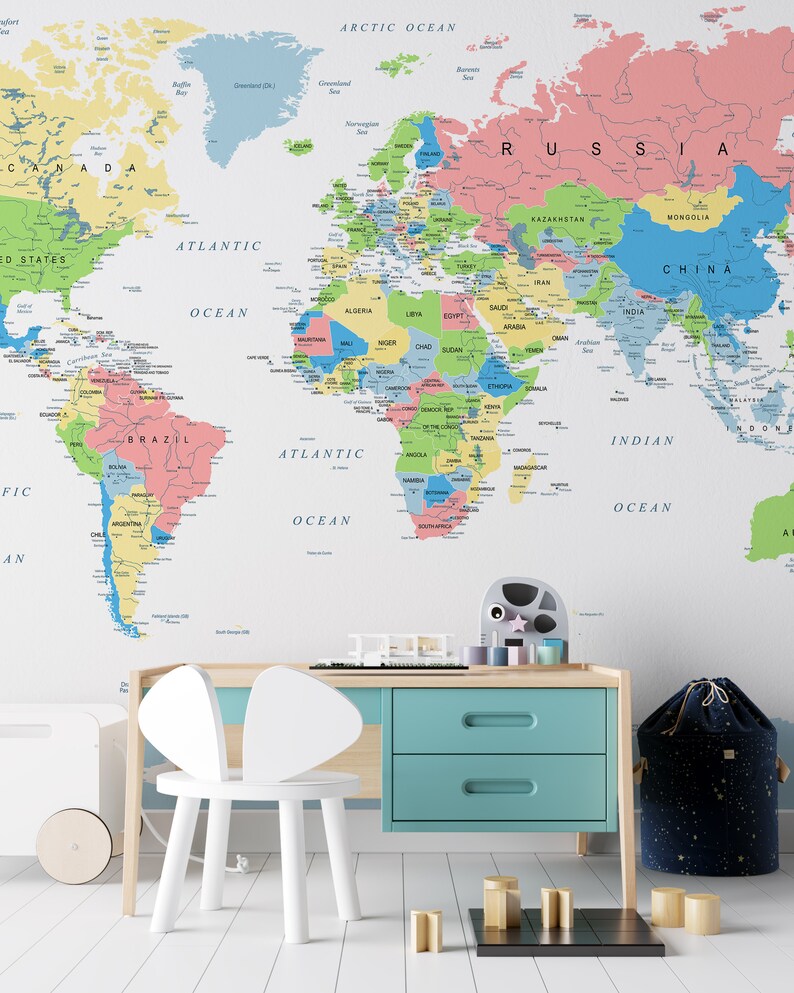Customized Large World Map Wall Decal World Map Wallpaper - Etsy