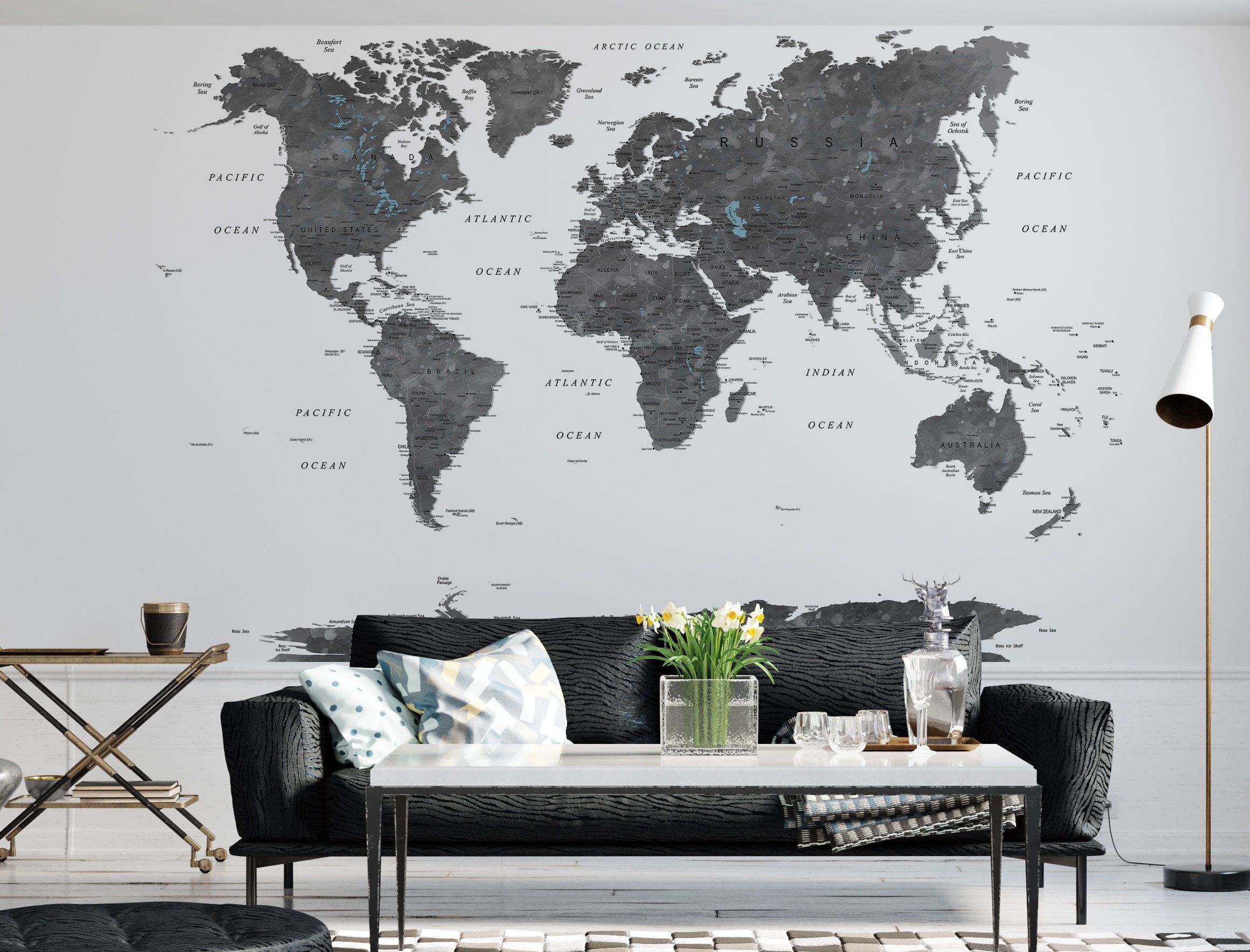 Customized Large World Map Wall Decal World Map Wallpaper - Etsy