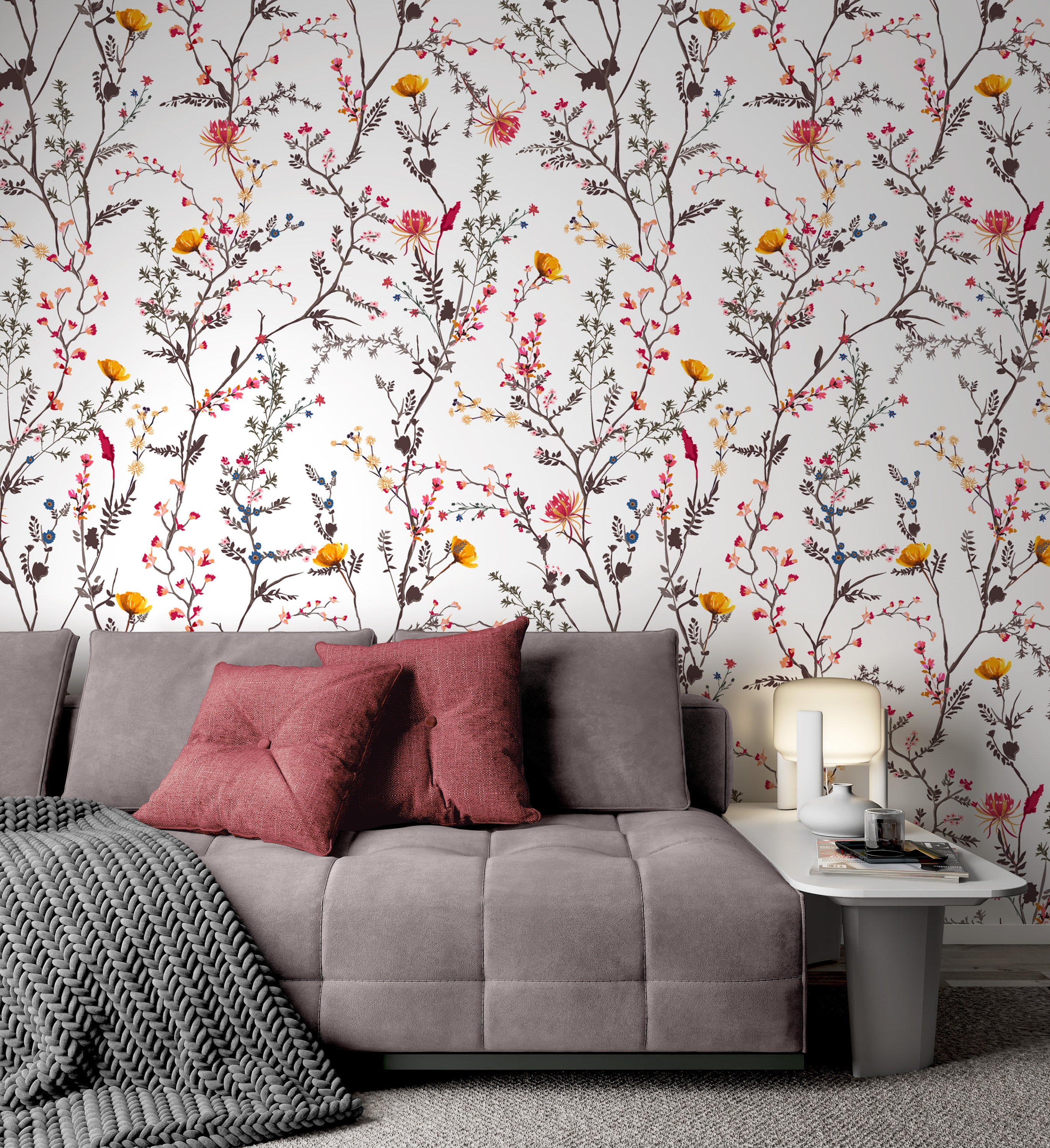 Colorful Botanic Floral Wallpaper Self Adhesive Floral - Etsy