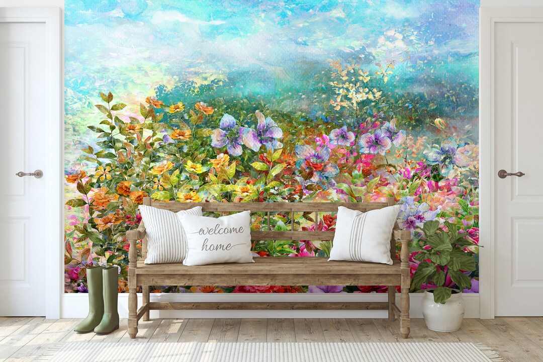 Wildflower Garden Wallpaper Mural | Vibrant Floral, Peel and Stick - Etsy