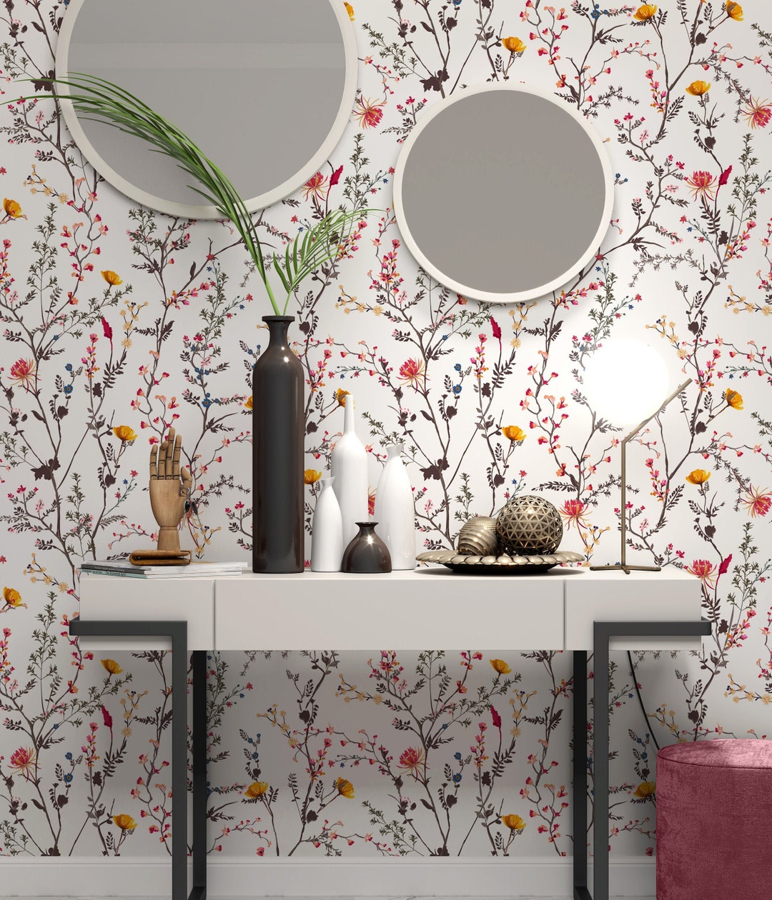 Colorful Botanic Floral Wallpaper Self Adhesive Floral - Etsy