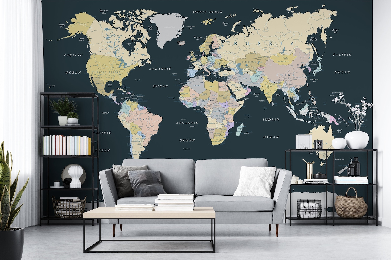 Customized Large World Map Wall Decal World Map Wallpaper | Etsy