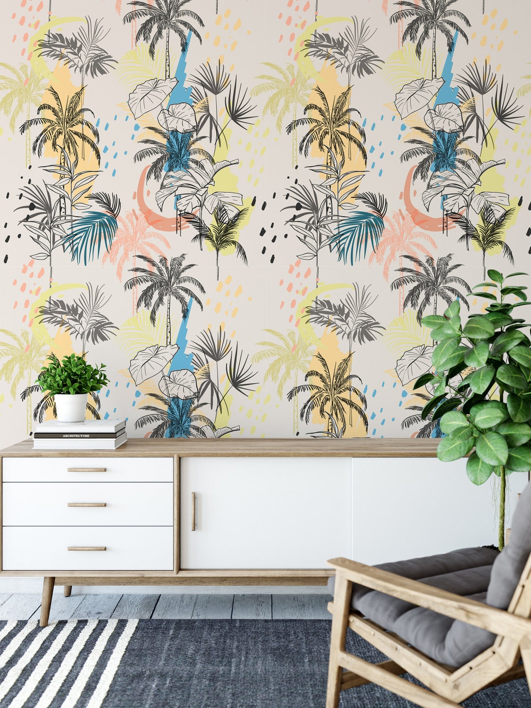 Palm Trees Leaves Pattern Wallpaper, Tropical Wallpaper, Self Adhesive ...