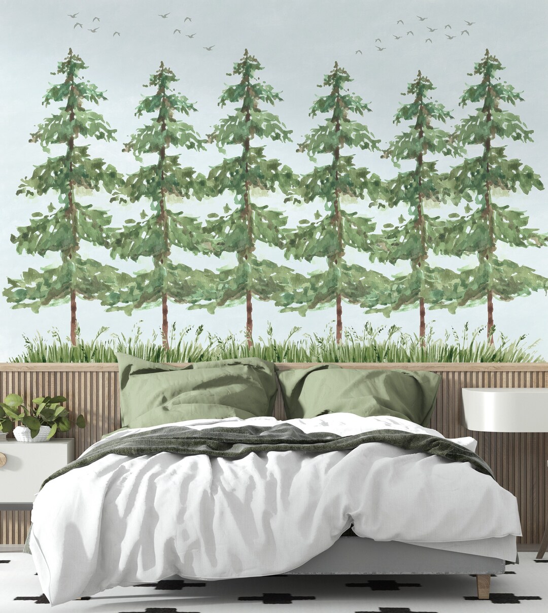 Watercolor Green Pine Trees Wallpaper, Nature Wallpaper, Pine Forest ...