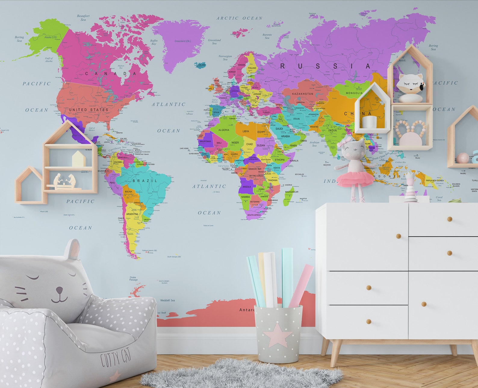 Customized Large World Map Wall Decal World Map Wallpaper | Etsy