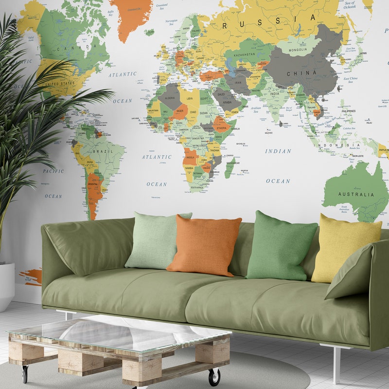 World Map Wall Decal - Etsy