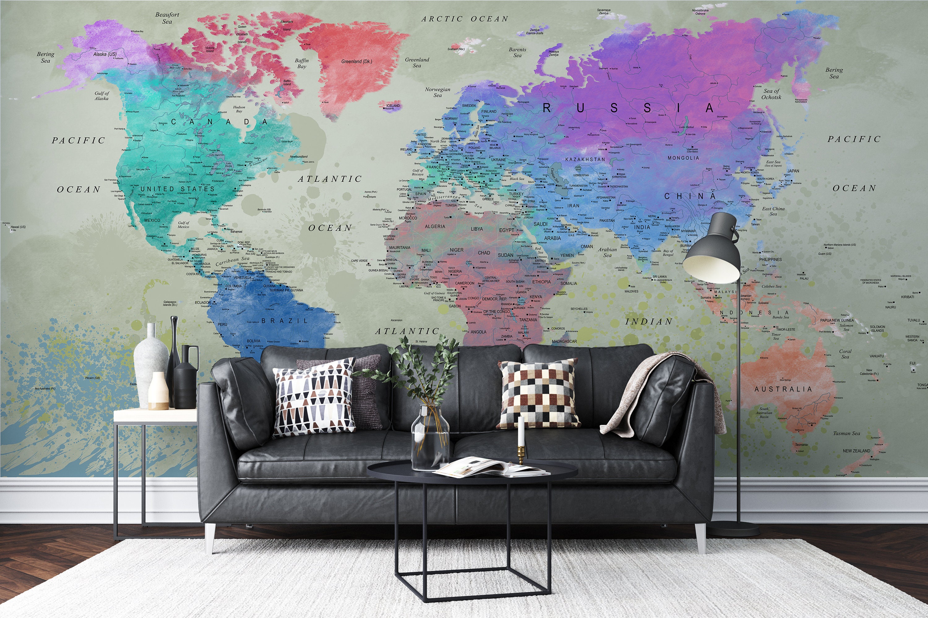 Customized Large World Map Wall Decal World Map Wallpaper - Etsy