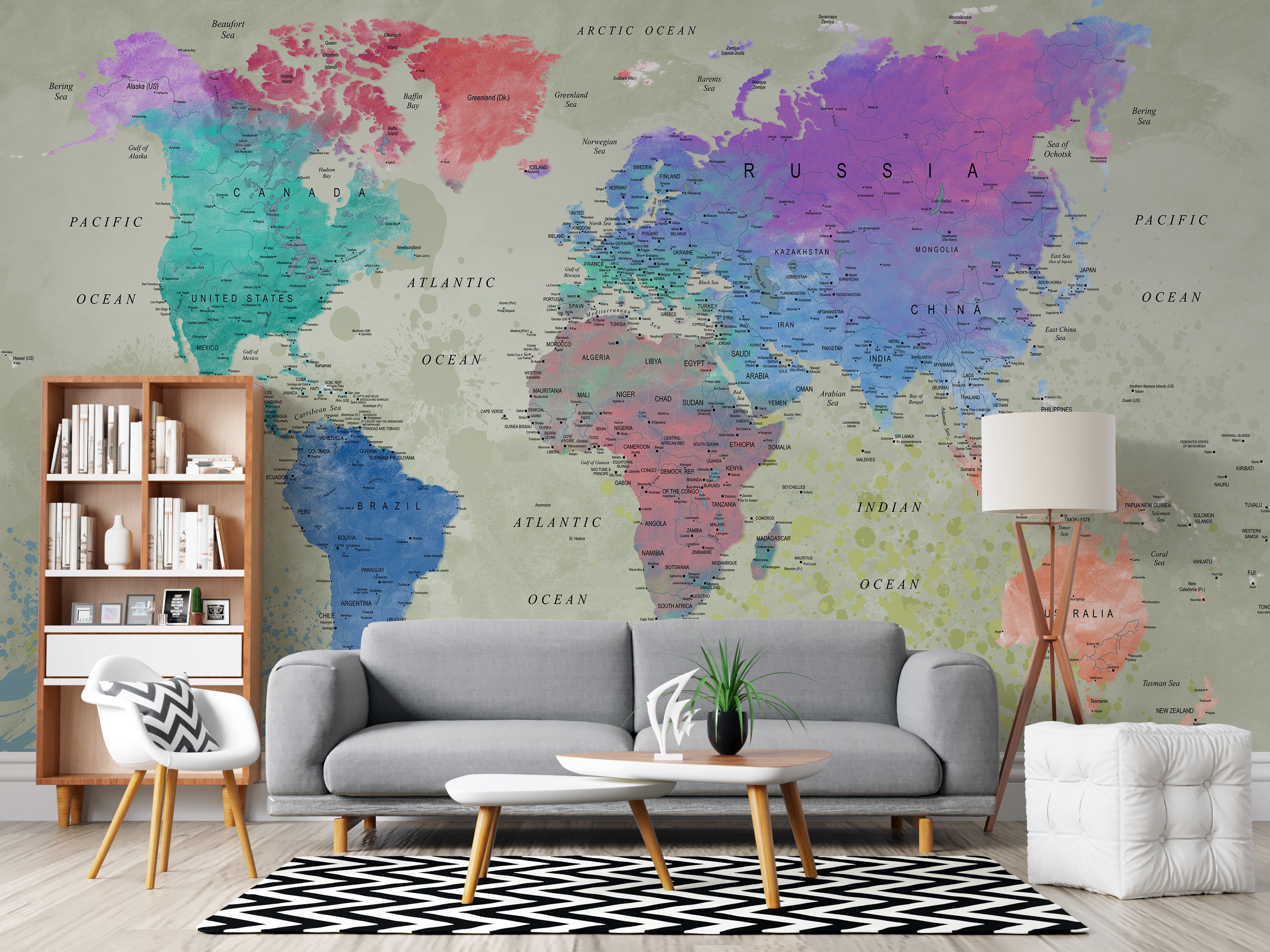 Customized Large World Map Wall Decal World Map Wallpaper - Etsy