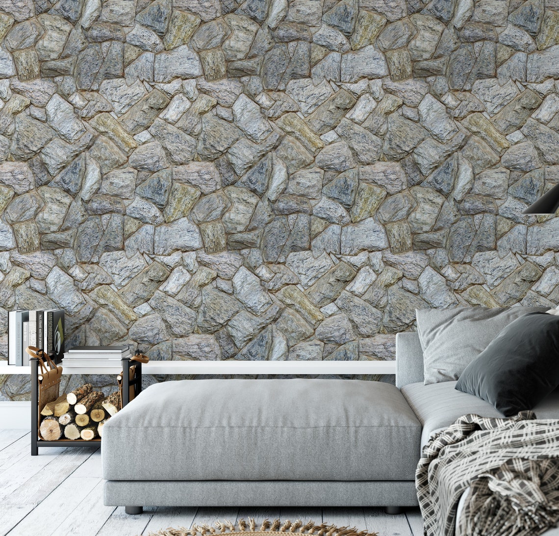 Gray Rustic Farmhouse Stone Wallpaper Brick Wall Wallpaper - Etsy