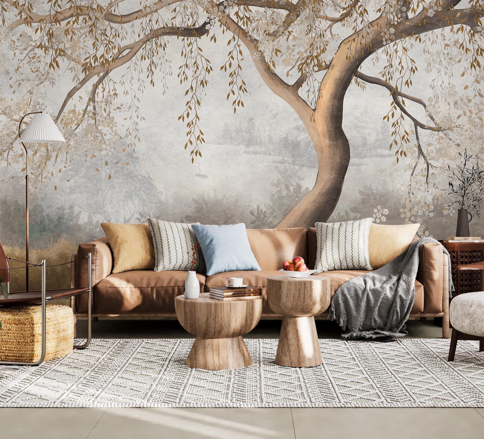 Neutral Tree Wallpaper Mural - Tranquil Nature Scene (peel and Stick or ...