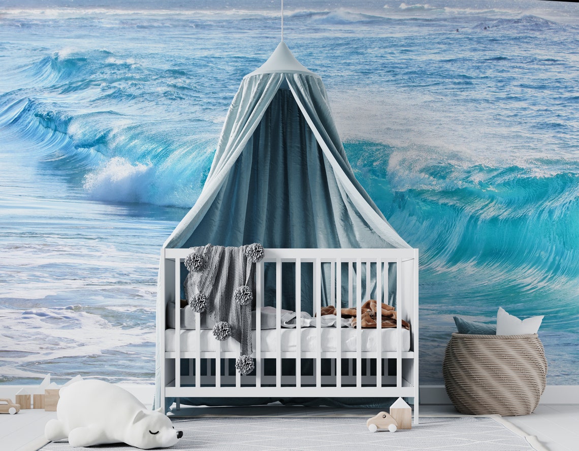 Zee landschap behang lichtblauwe golven behang blauwe - Etsy Nederland