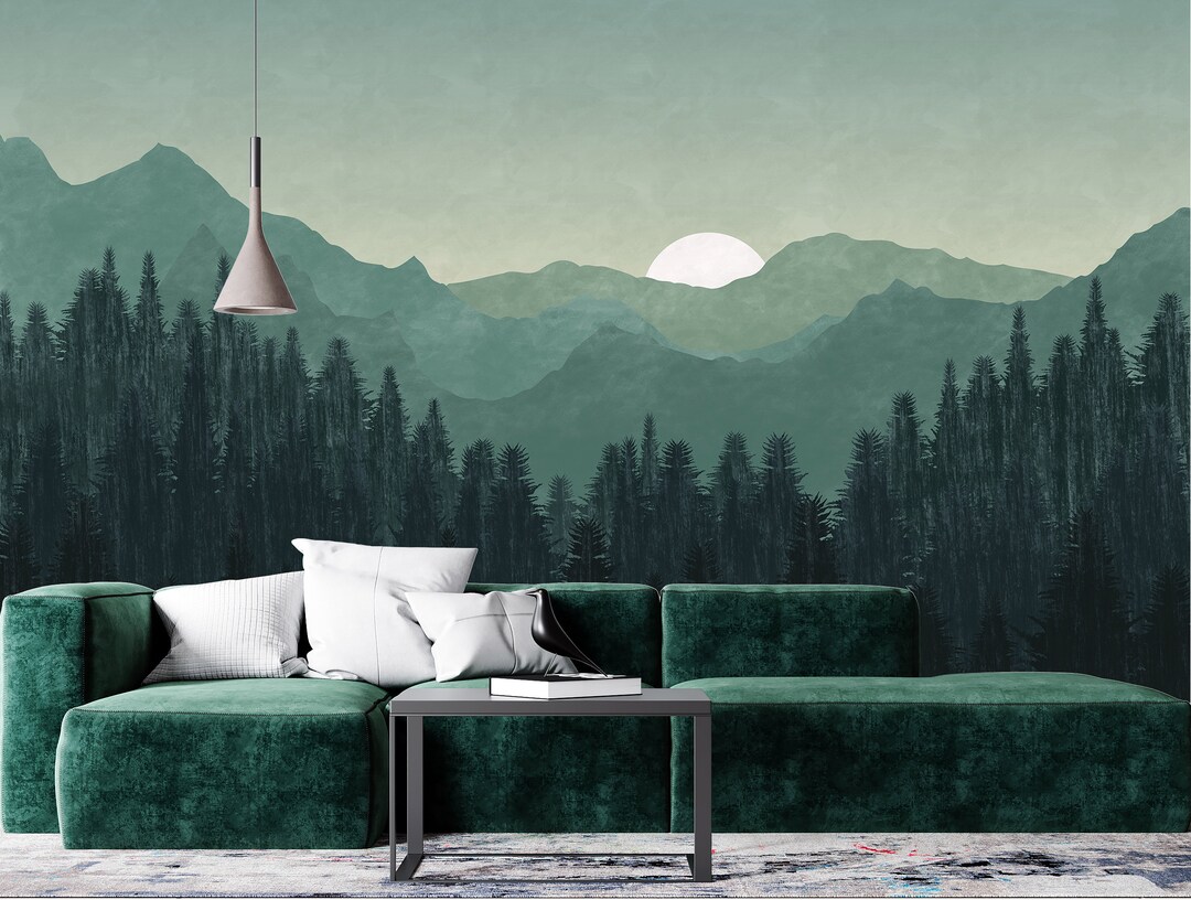 Watercolor Mountain Mural Wallpaper, Mountain Extra Large Wall Art ...