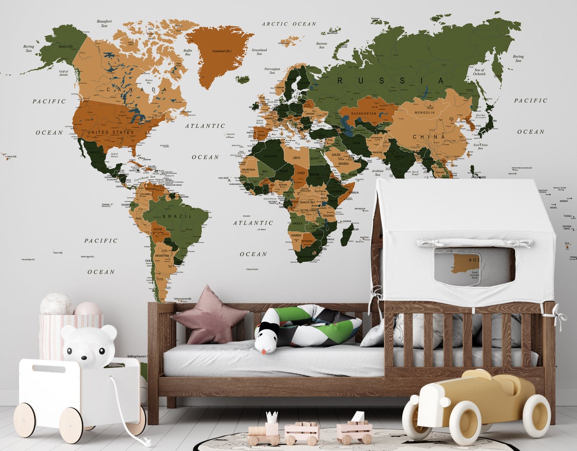 Customized Large World Map Wall Decal World Map Wallpaper | Etsy