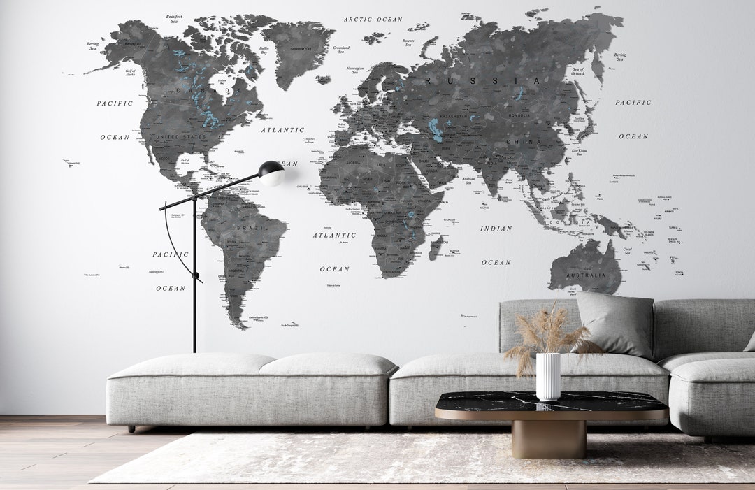 Customized Large World Map Wall Decal World Map Wallpaper World Map Mural, Peel and Stick ...