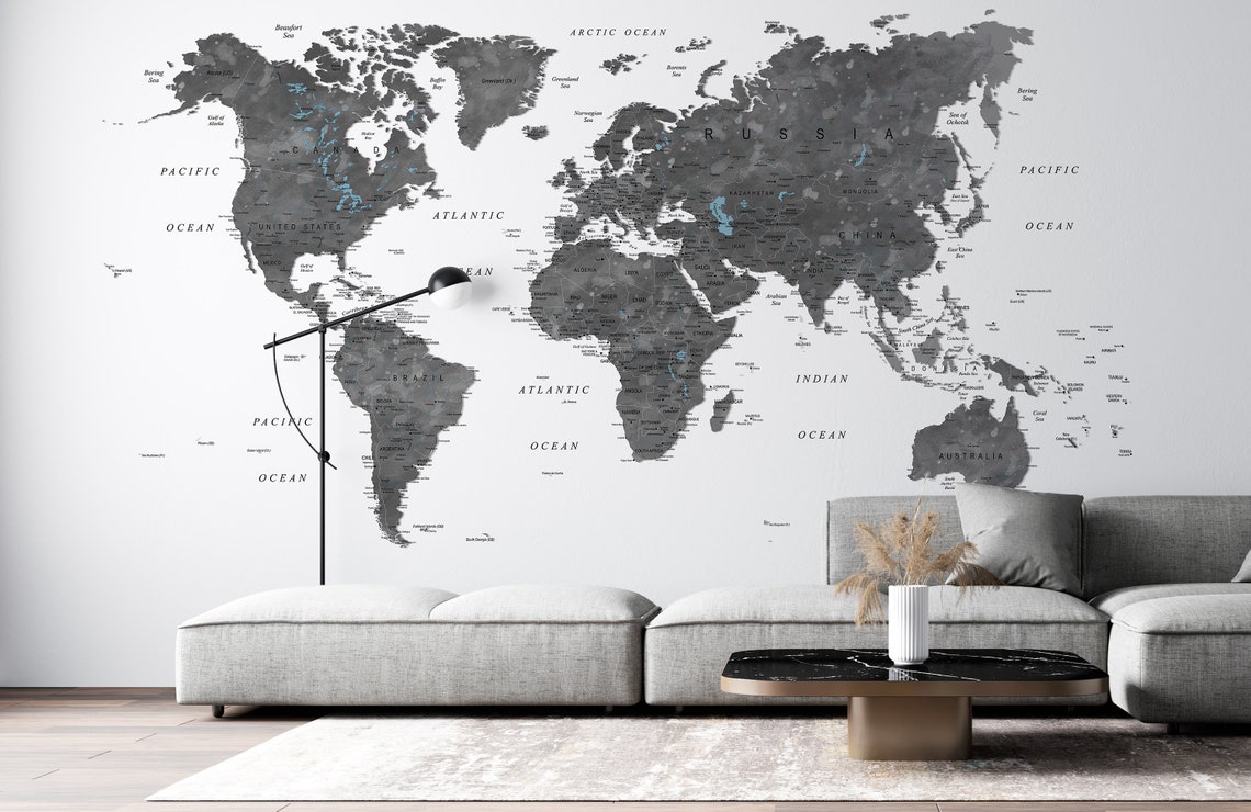 Customized Large World Map Wall Decal World Map Wallpaper - Etsy
