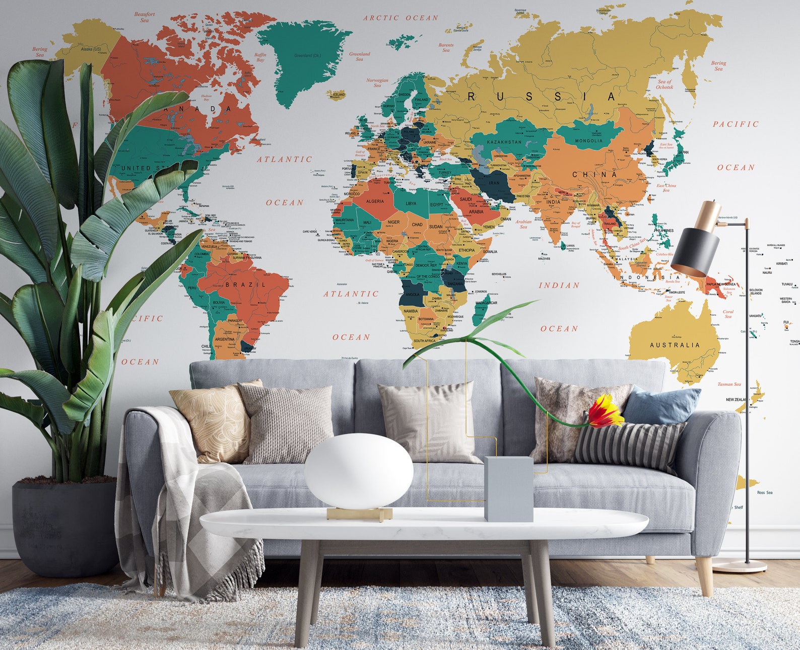 Customized Large World Map Wall Decal World Map Wallpaper | Etsy