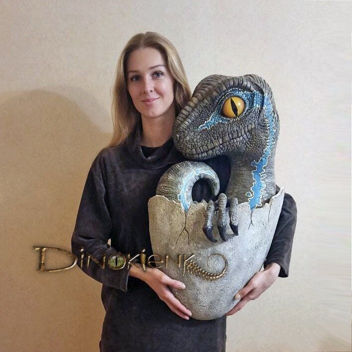 Dinosaur in Egg Wall-hanging Sculpture Lifesize Velociraptor Hatching ...