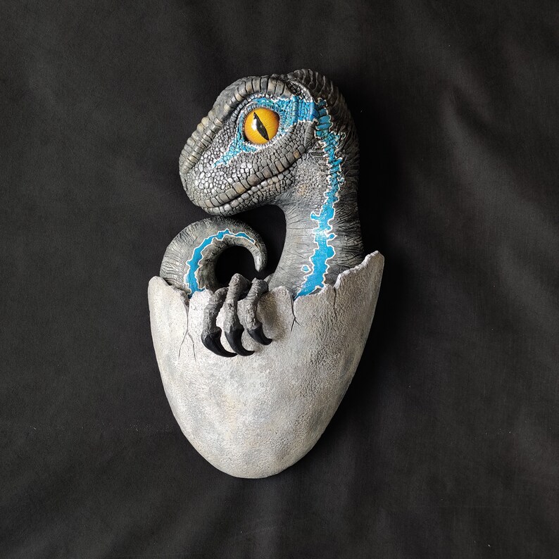 Dinosaur in Egg Wall-hanging Sculpture Lifesize Velociraptor Hatching ...