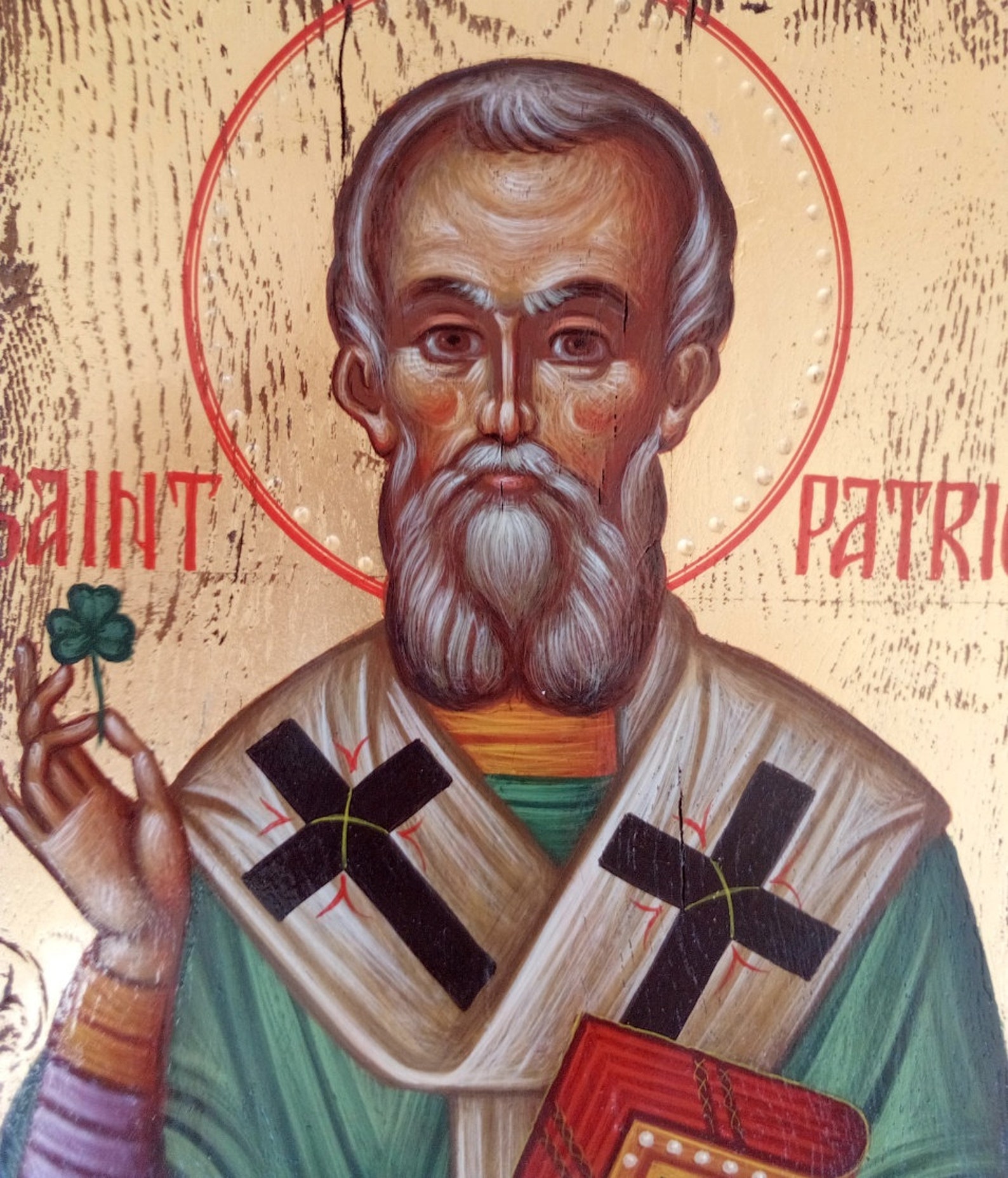 Saint Patrick Icon, Byzantine Icon, 24k Gold, Old Oak - Etsy