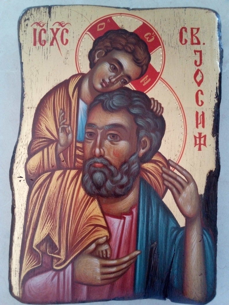Saint Joseph Icon, Orthodox Icon, Holy Family, 24k Gold, Oak Old Wood ...