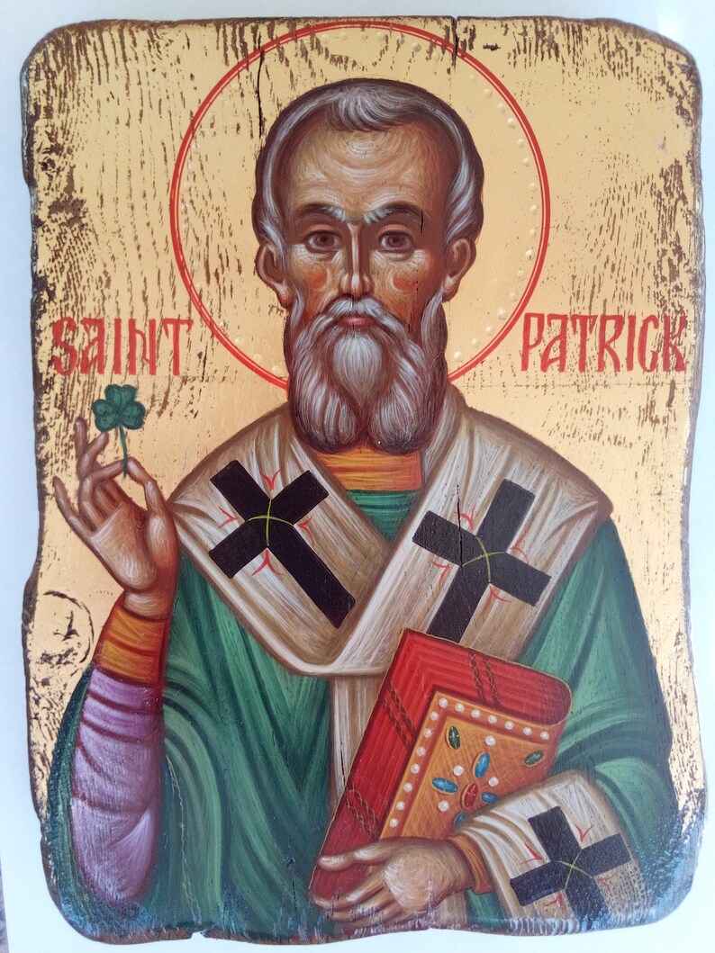Saint Patrick Icon, Byzantine Icon, 24k Gold, Old Oak - Etsy