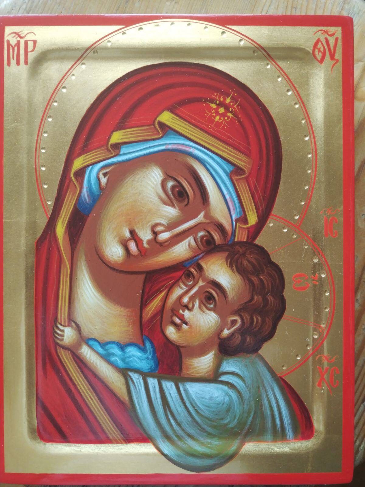 Mother of God Hand Painted Icon, Lime Wood, 24 Carat Gold. - Etsy