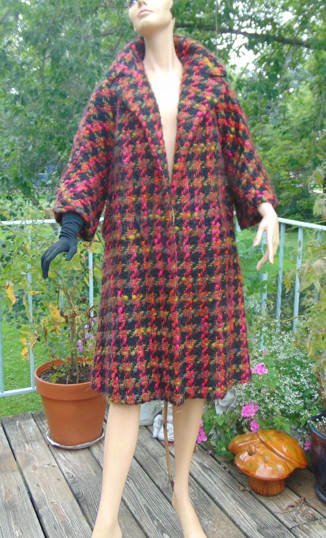 Vtg 1950s Lilli Ann Colorful Swing Coat Scottish Donagal Tweed Wool ...