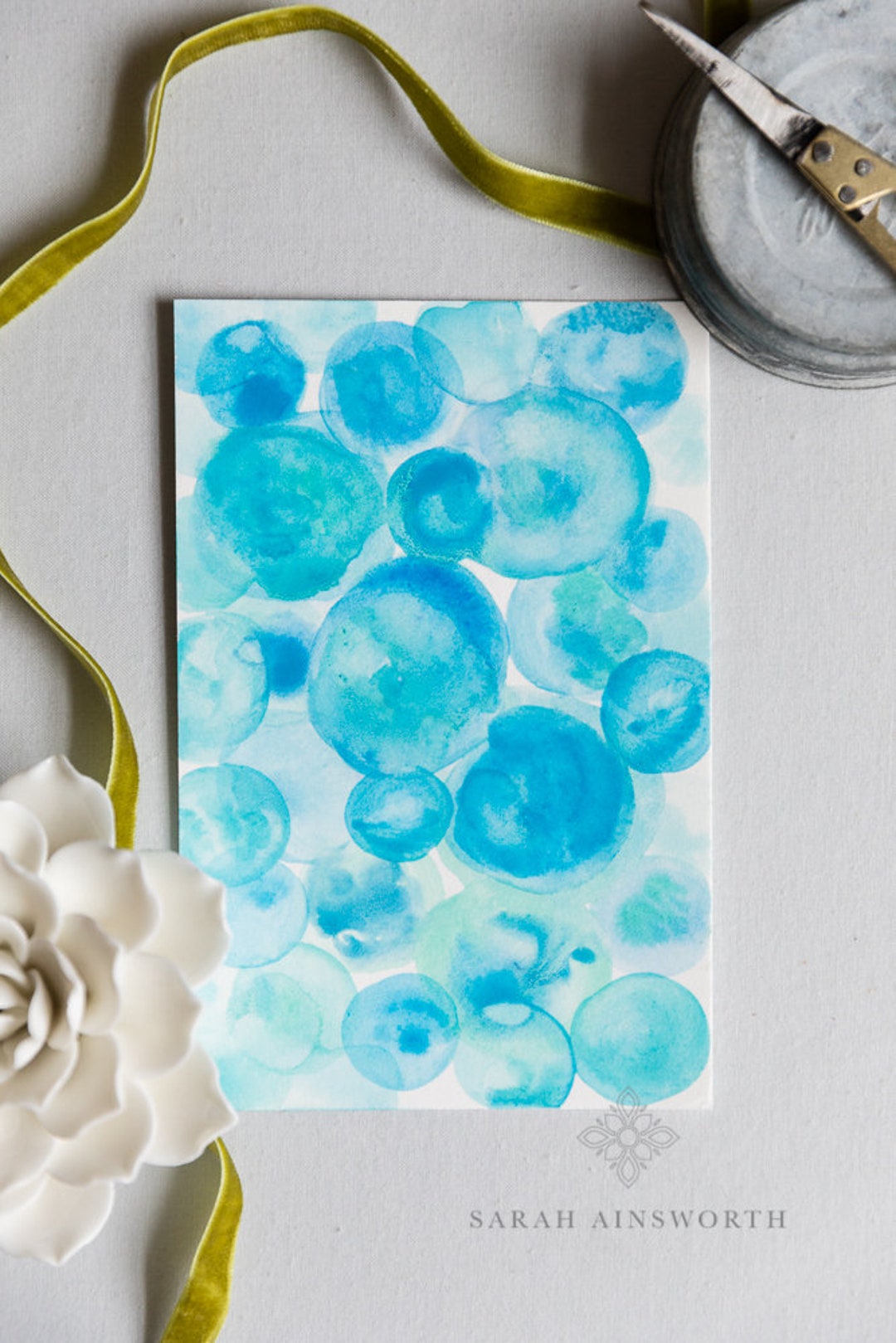 ORIGINAL Bubble Watercolor Painting, Bubble Watercolor Art, Blue Bubble ...