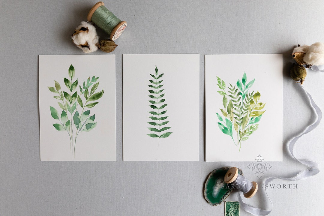 Greenery Gallery Wall Art Trio, Greenery Nature Paintings, Green ...