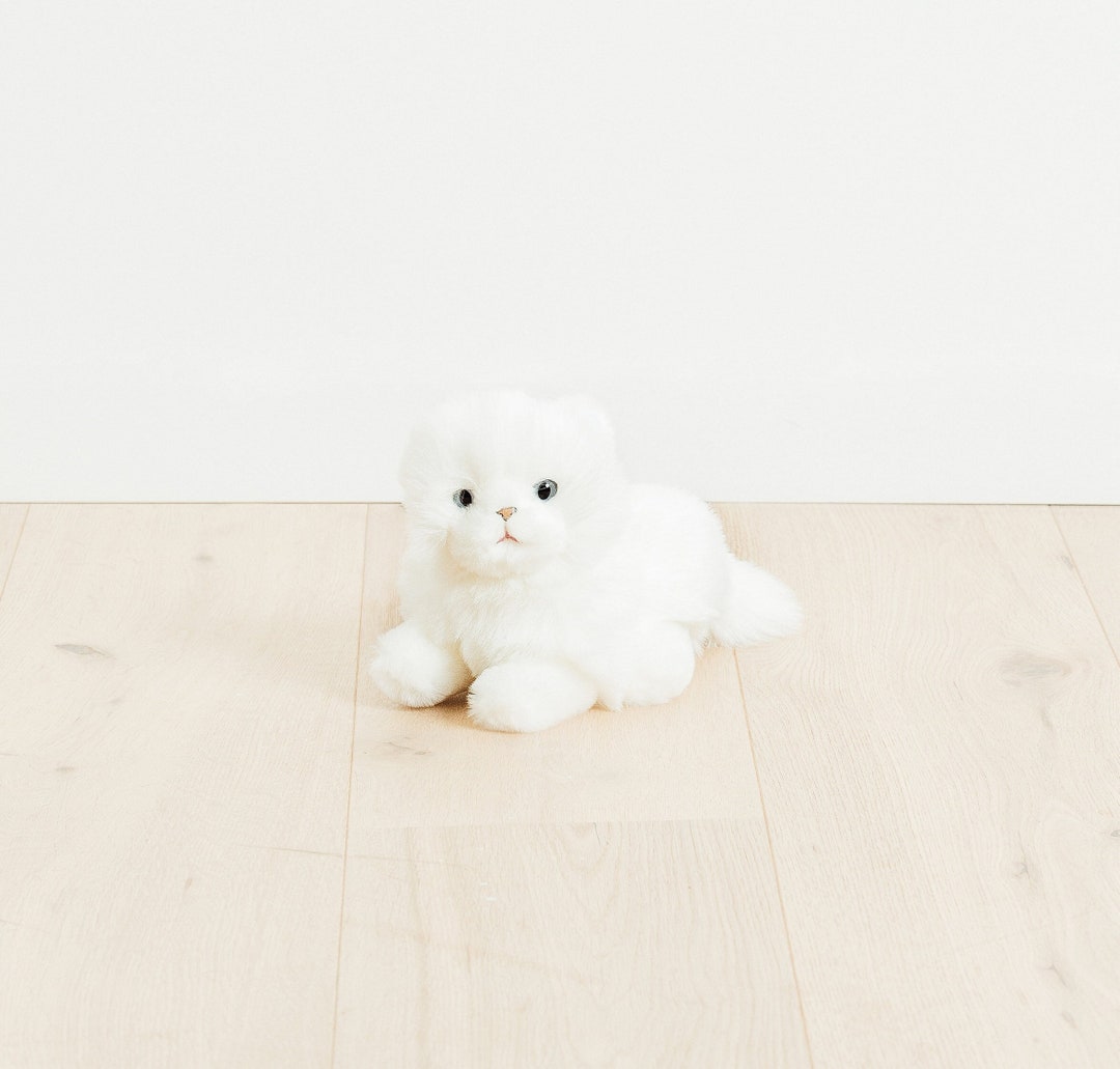 Small Handmade Stuffed Toy Kitten 20cm. White Synthetic Fur, Realistic ...