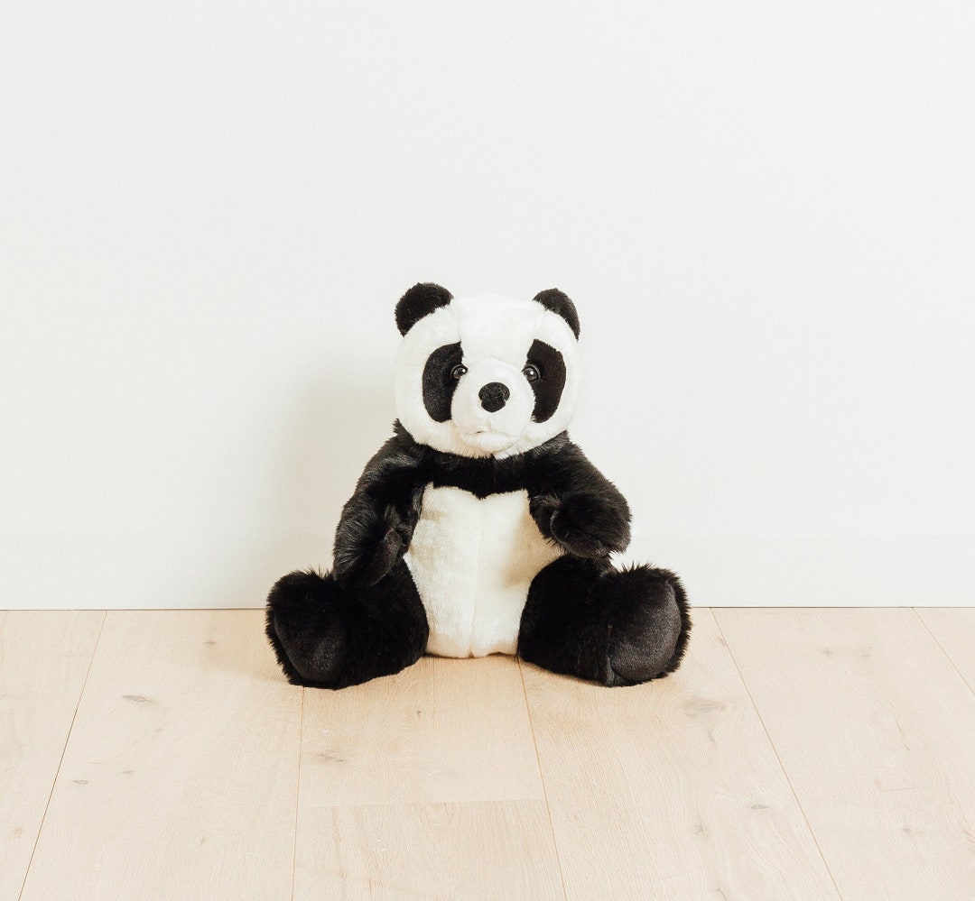 Small Handmade Stuffed Toy Panda 28cm. Black Synthetic Fur, Realistic ...