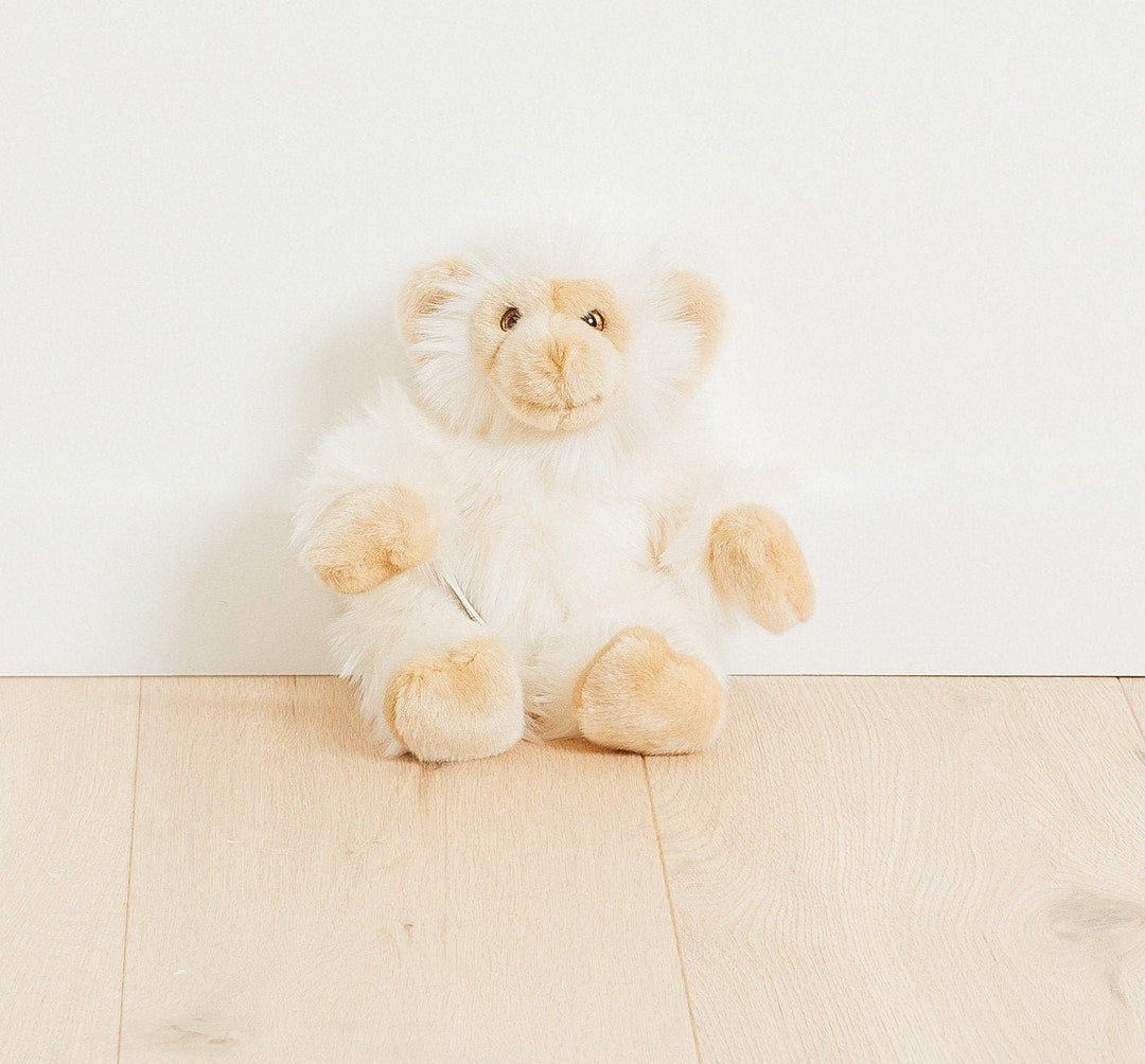 Small Handmade Stuffed Toy Monkey 20cm . White Synthetic Fur, Realistic ...