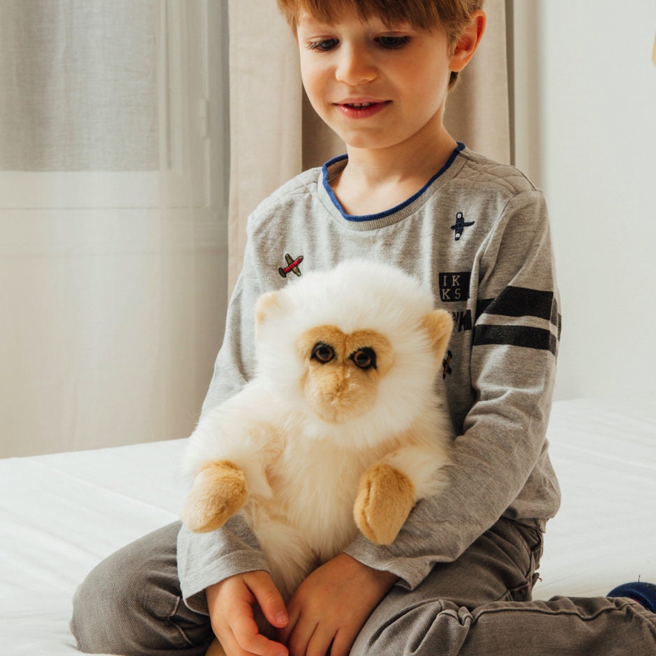 Small Handmade Stuffed Toy Monkey 20cm . White Synthetic Fur, Realistic ...