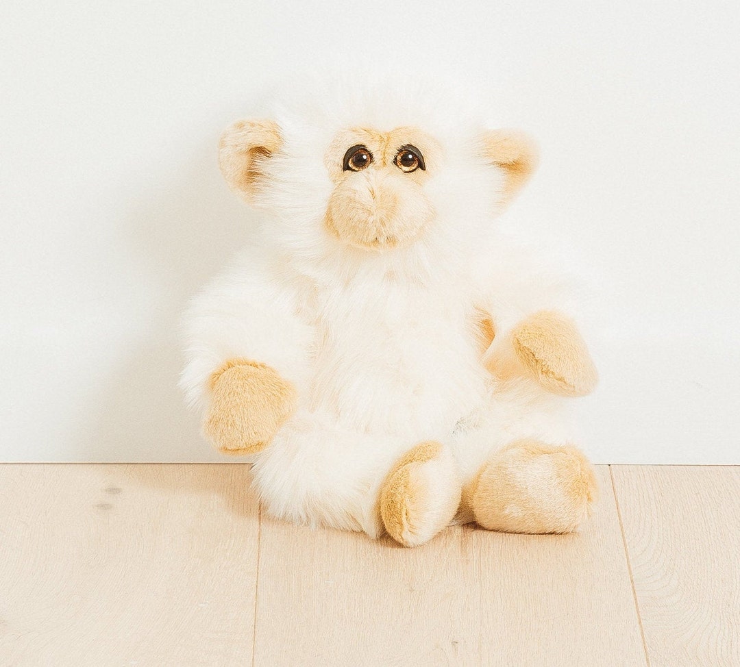Medium Handmade Stuffed Toy Monkey 35cm. White Synthetic Fur, Realistic ...