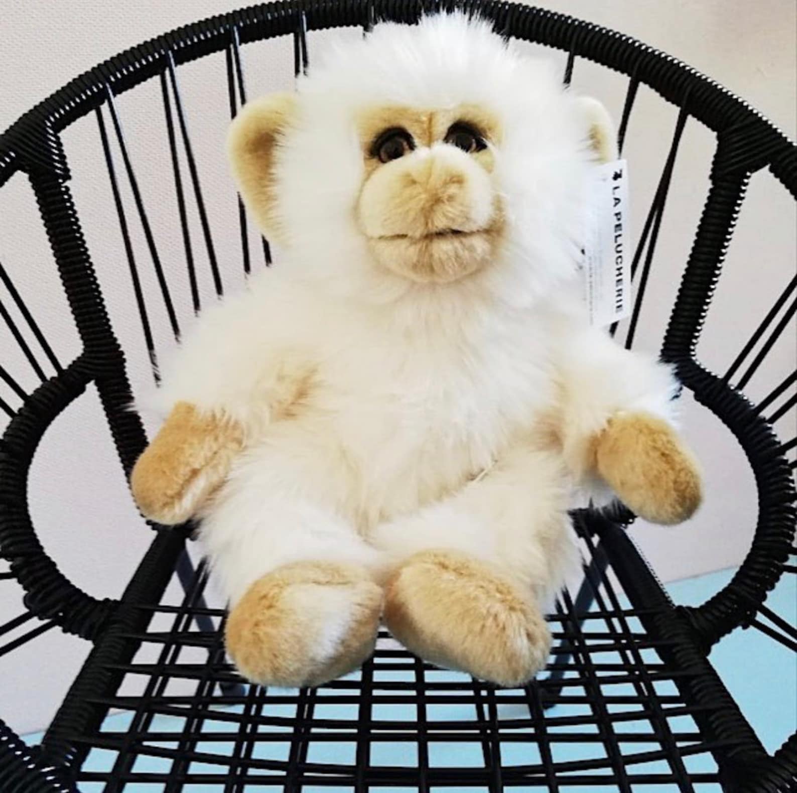 Small Handmade Stuffed Toy Monkey 20cm . White Synthetic Fur, Realistic ...