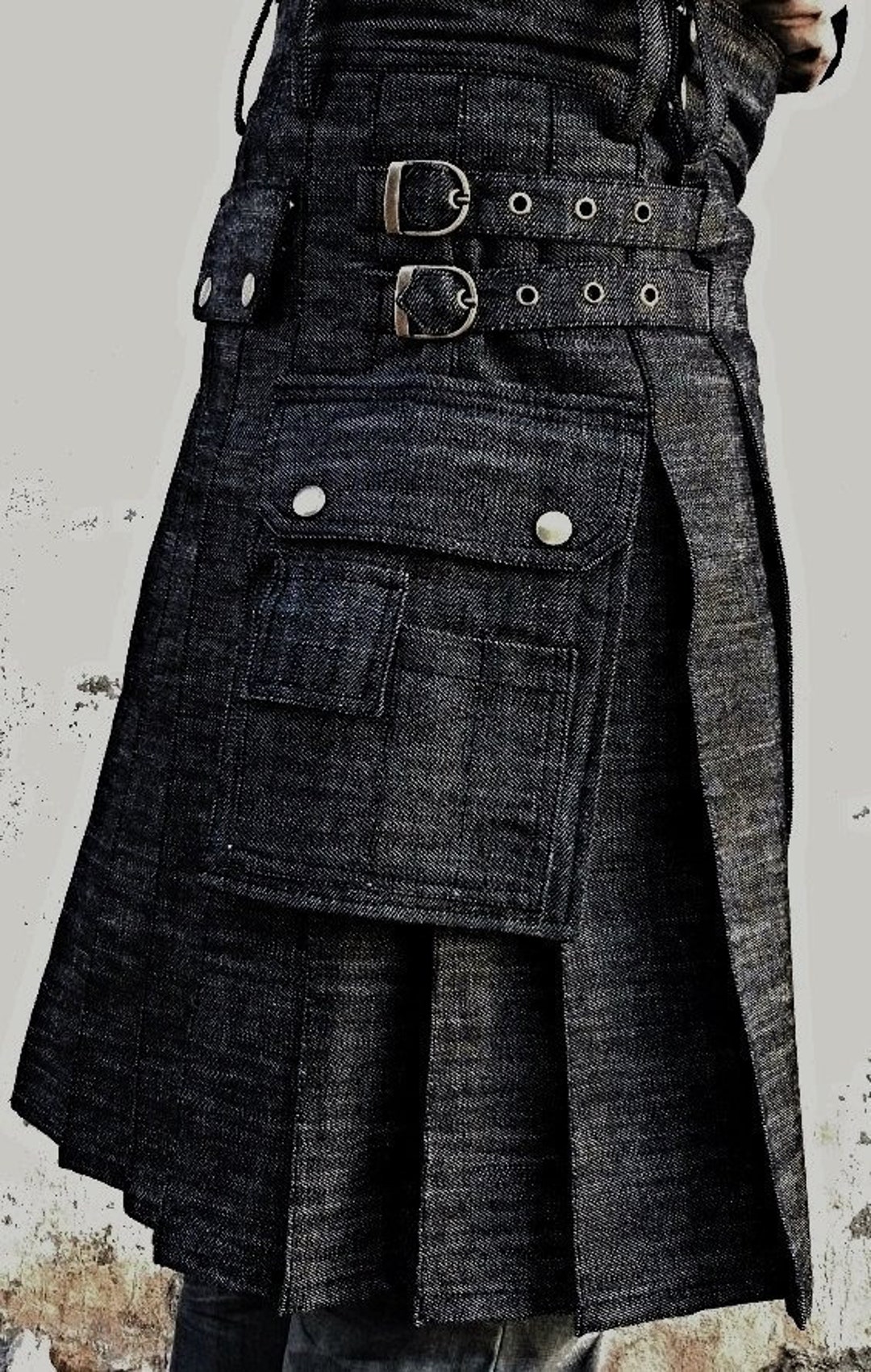 Mens Denim Utility Kilt, Denim Utility Kilt, Black Denim Kilt, Utility Denim Kilt Black Denim ...