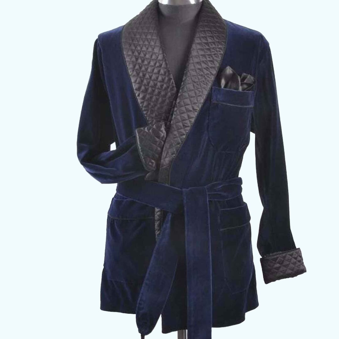 Smoking Jacket Long Gown Mens Blue Smoking Jacket , Quilted Smoking ...