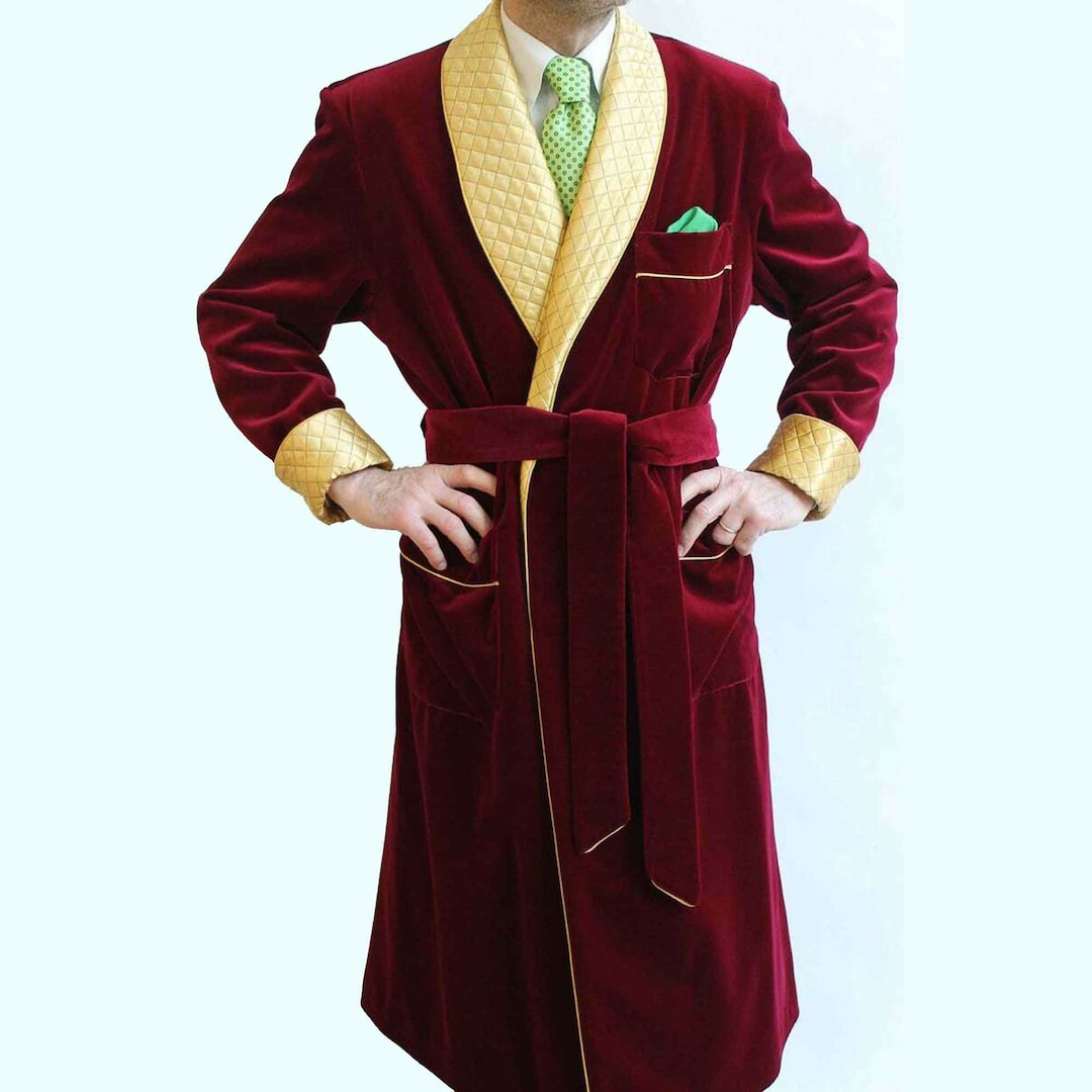 Smoking Jacket Long Gown Mens Burgndy Smoking Jacket , Quilted Smoking ...
