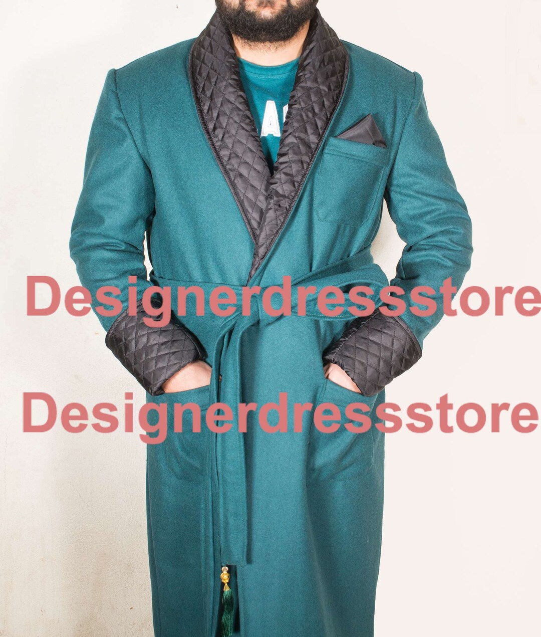 Smoking Jacket Long Gown Mens Green Smoking Jacket , Quilted Smoking ...