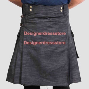 Mens Denim Utility Kilt, Denim Utility Kilt, Black Denim Kilt, Utility Denim Kilt Black Denim ...